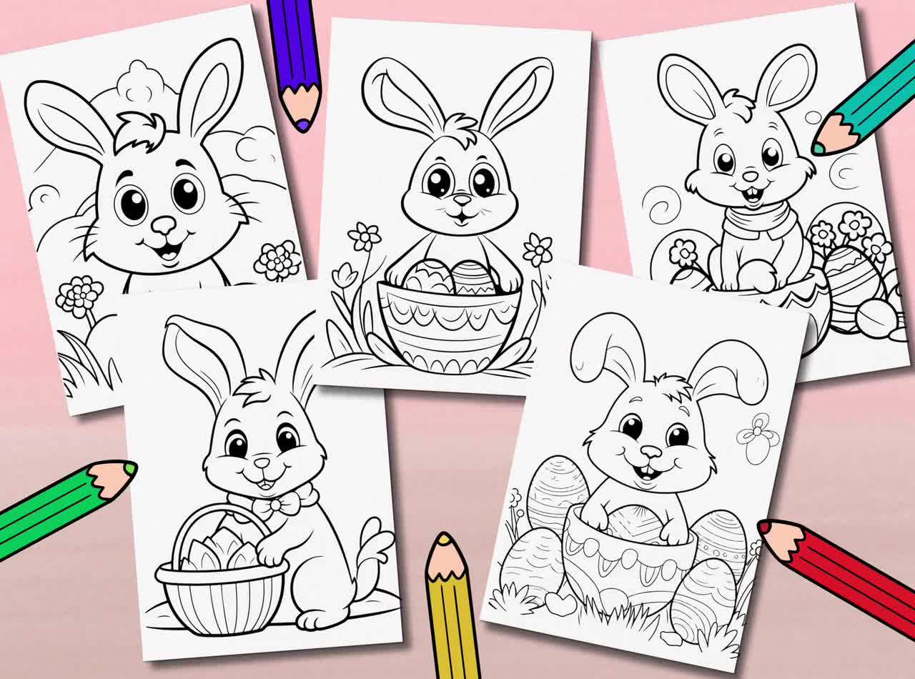 Digital Coloring Page Happy Easter Bunny Coloring Page Etsy