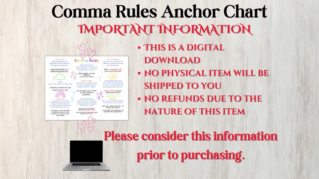 English Comma Rules Comma Rules Handout | TPT