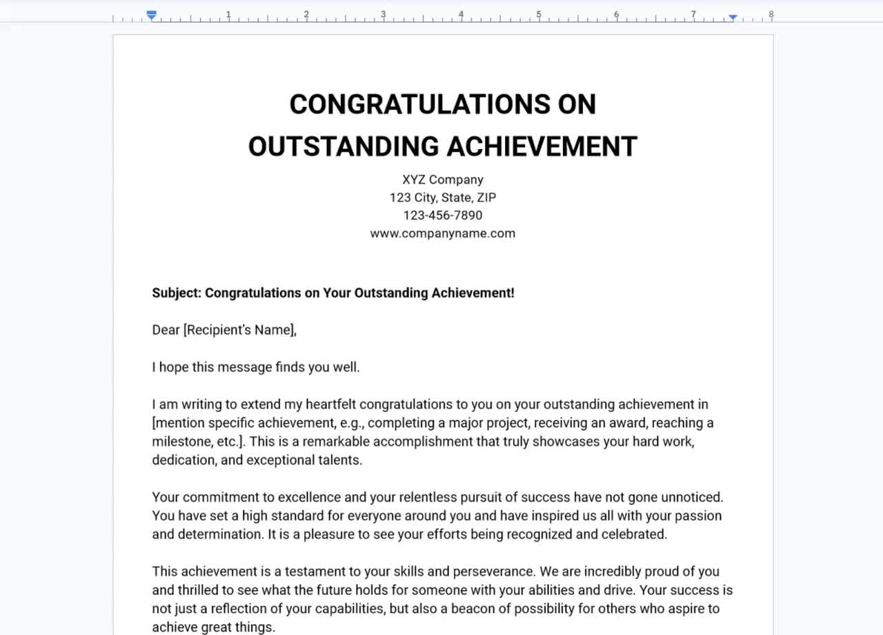 Congratulation Award Letter Sample