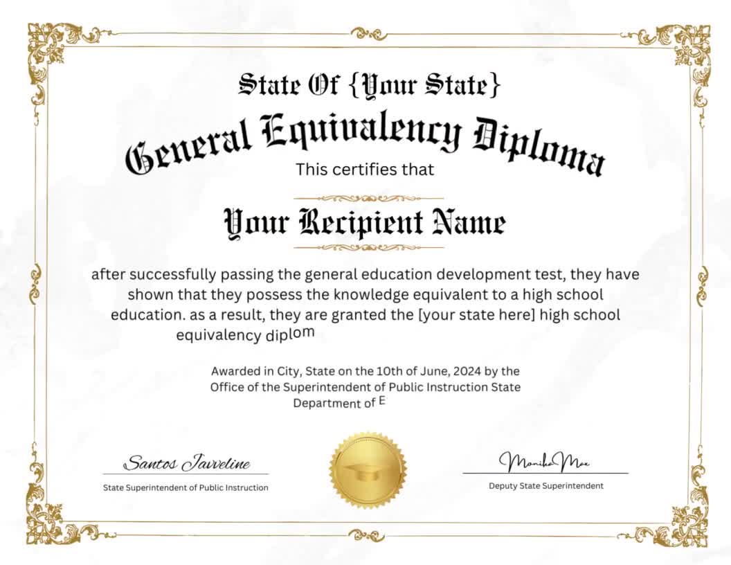 Certificado De Diploma De Ged Imprimible