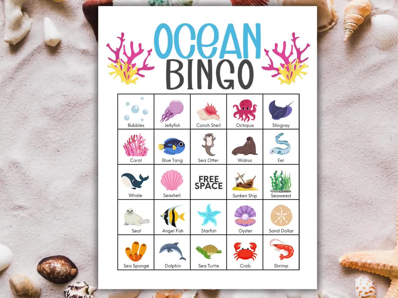 Ocean Bingo, Under The Sea Bingo, 30 Printable Ocean Bingo Cards ...