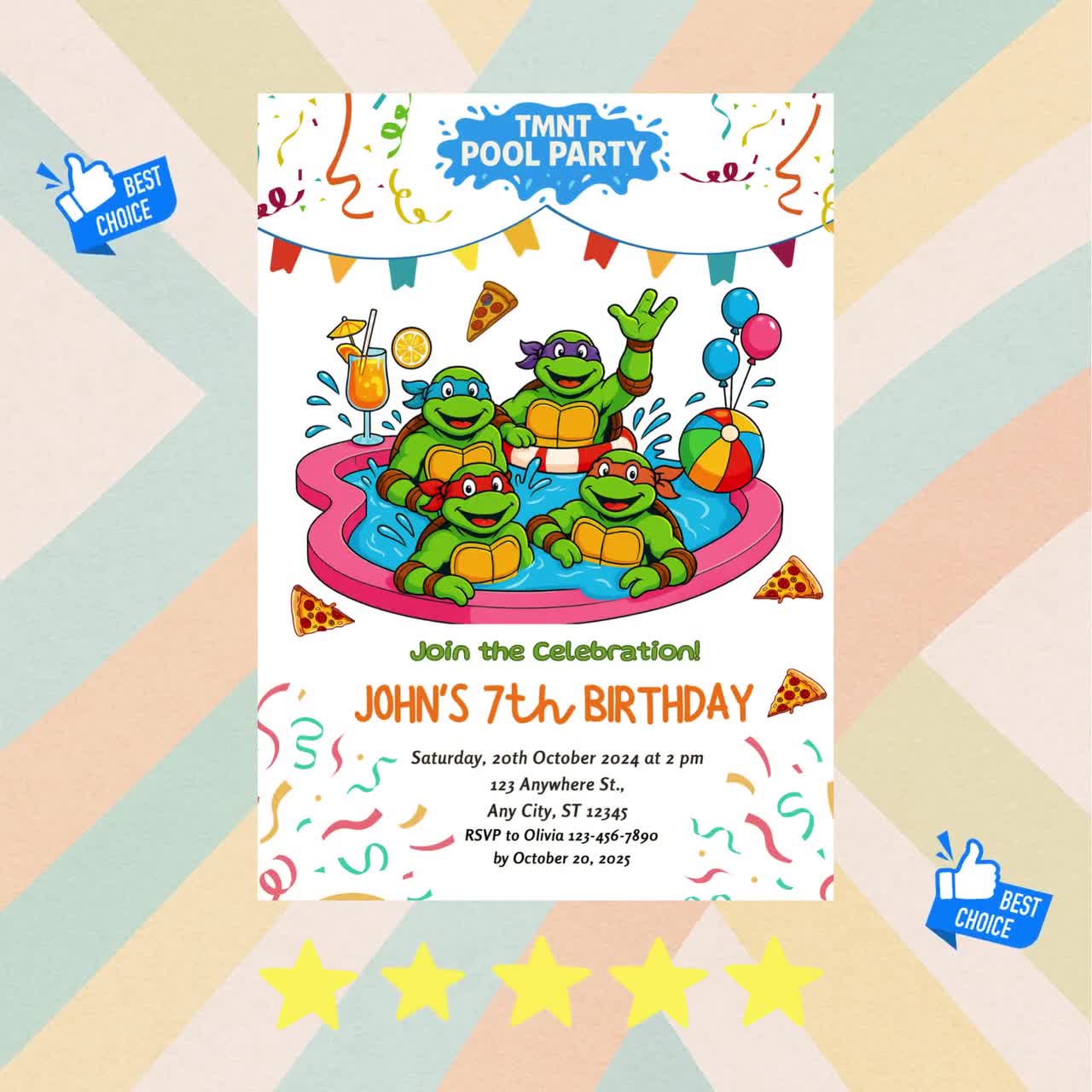 Plantilla Editable De Invitacin De Cumpleaos De Ninja Turtle Etsy