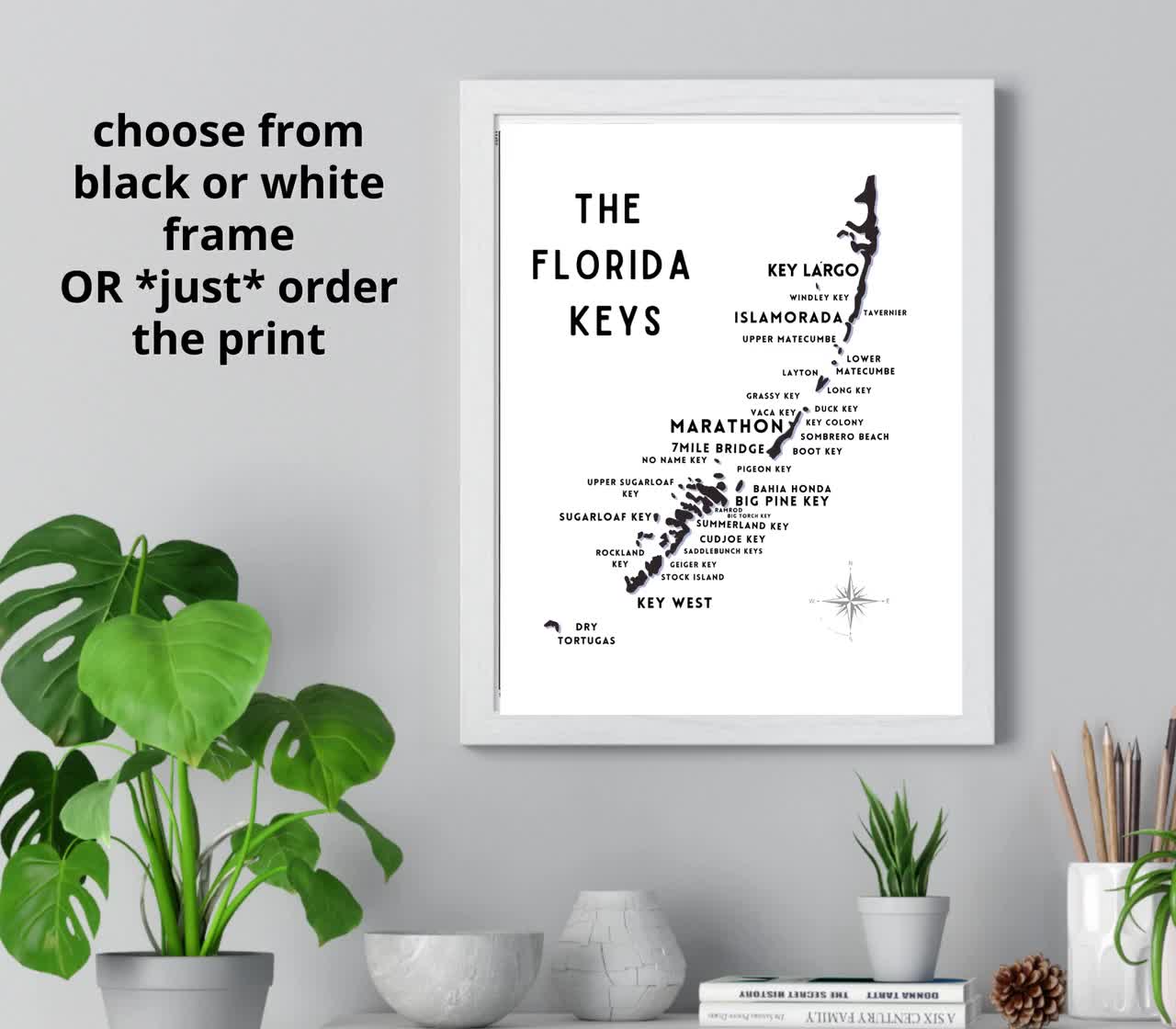 Blakc And White Map Of Florida Keys