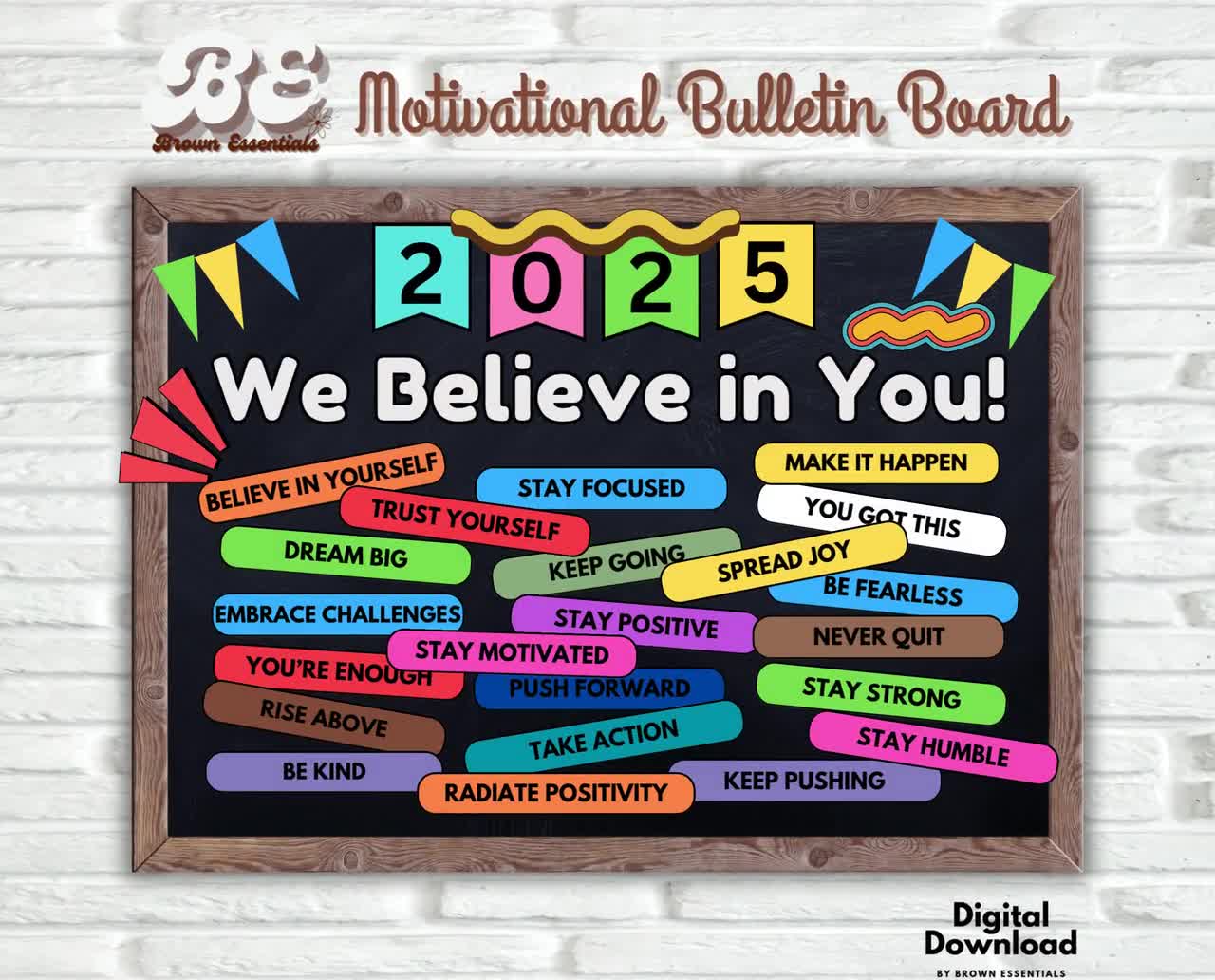 Be Motivational Bulletin Board Pastel Boho Rainbow Motivational