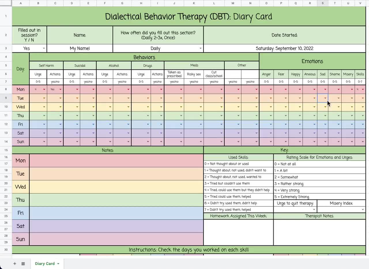 Dbt Diary Card Simple DBT Skills Diary Card On The App Store
