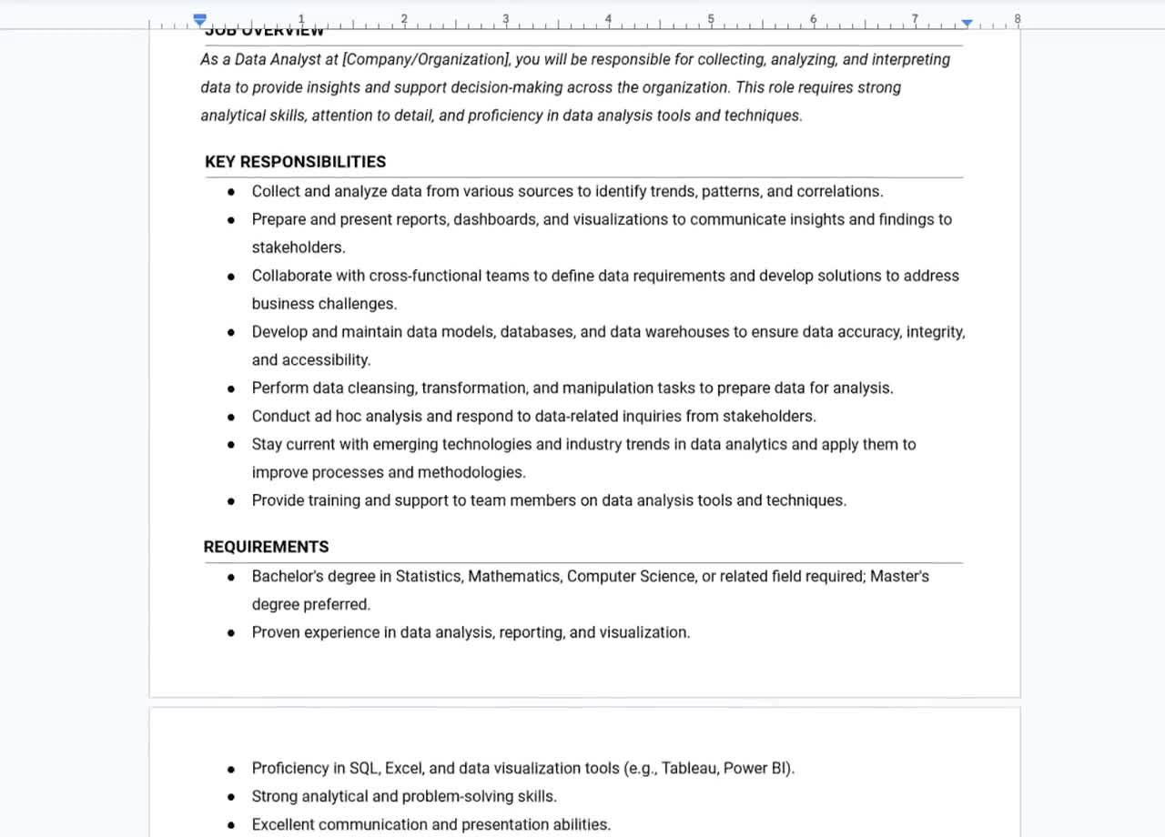 Computer Analyst Job Description