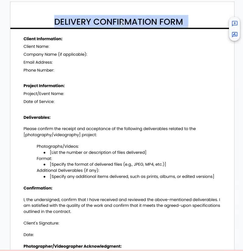 Delivery Confirmation Template
