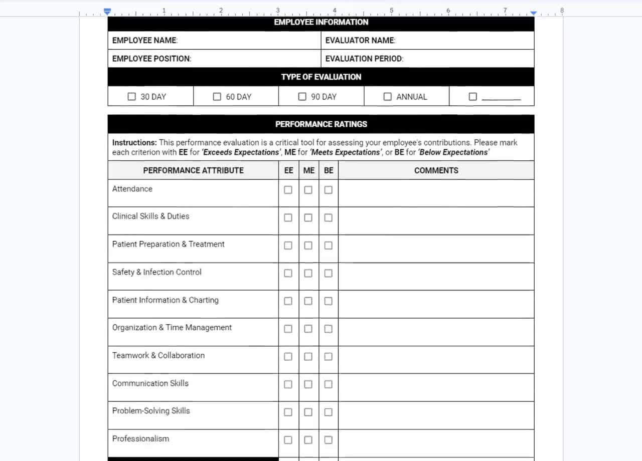 Medical Employee Performance Evaluation Medical Assistant Evaluation