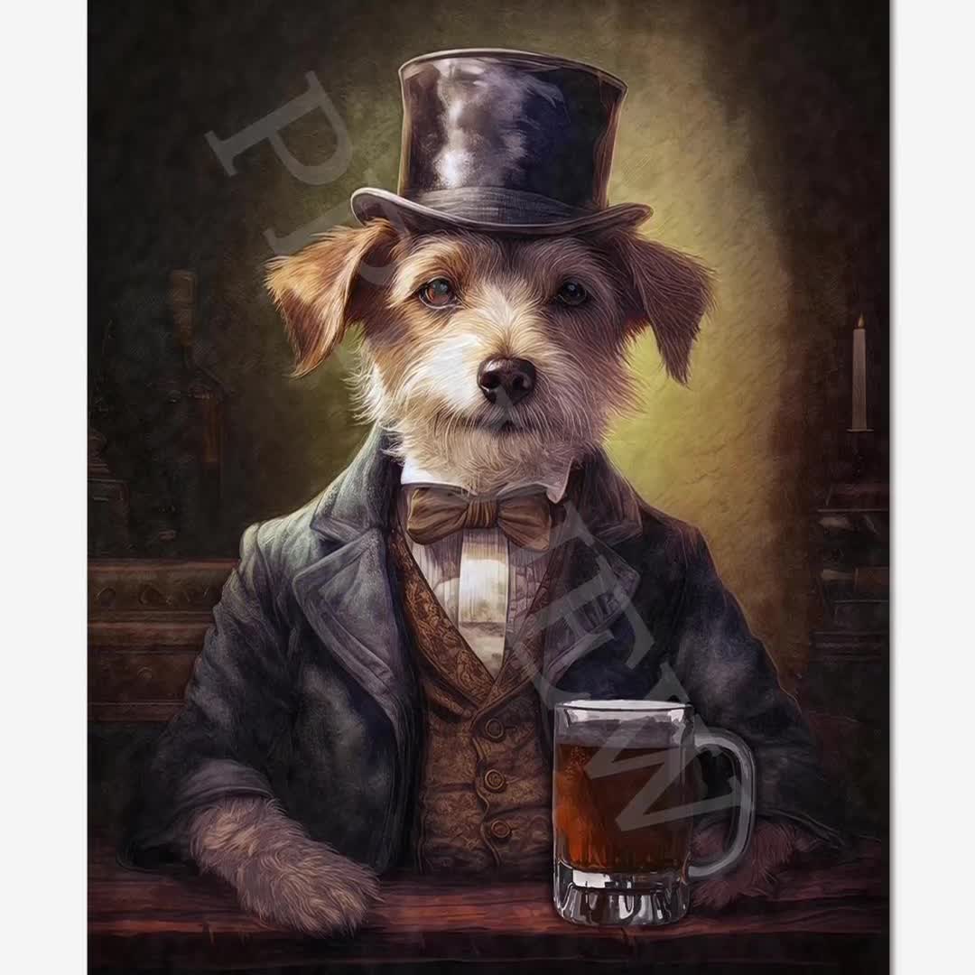 dogs drinking beer poster