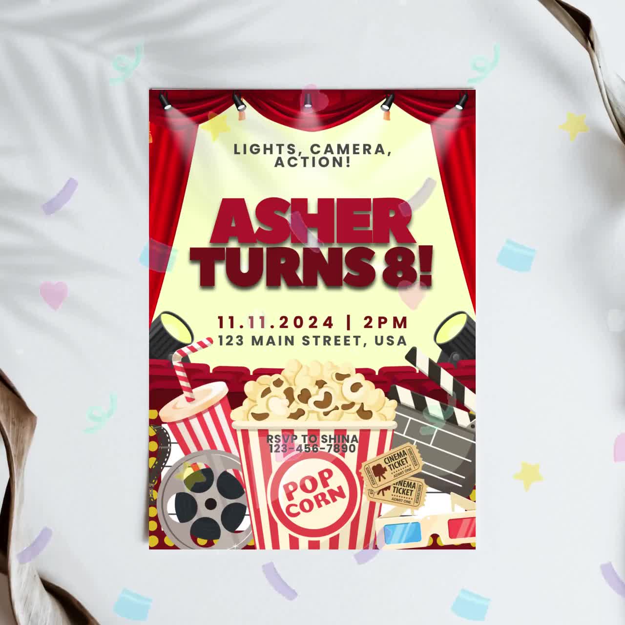 Printable Invitation Movie Theater Movie Theater Birthday Party