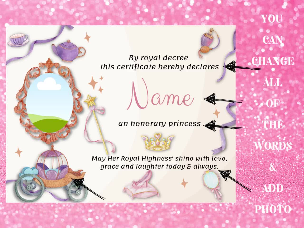 Princess Award Certificate Printable Potty Training Diploma / Toddler