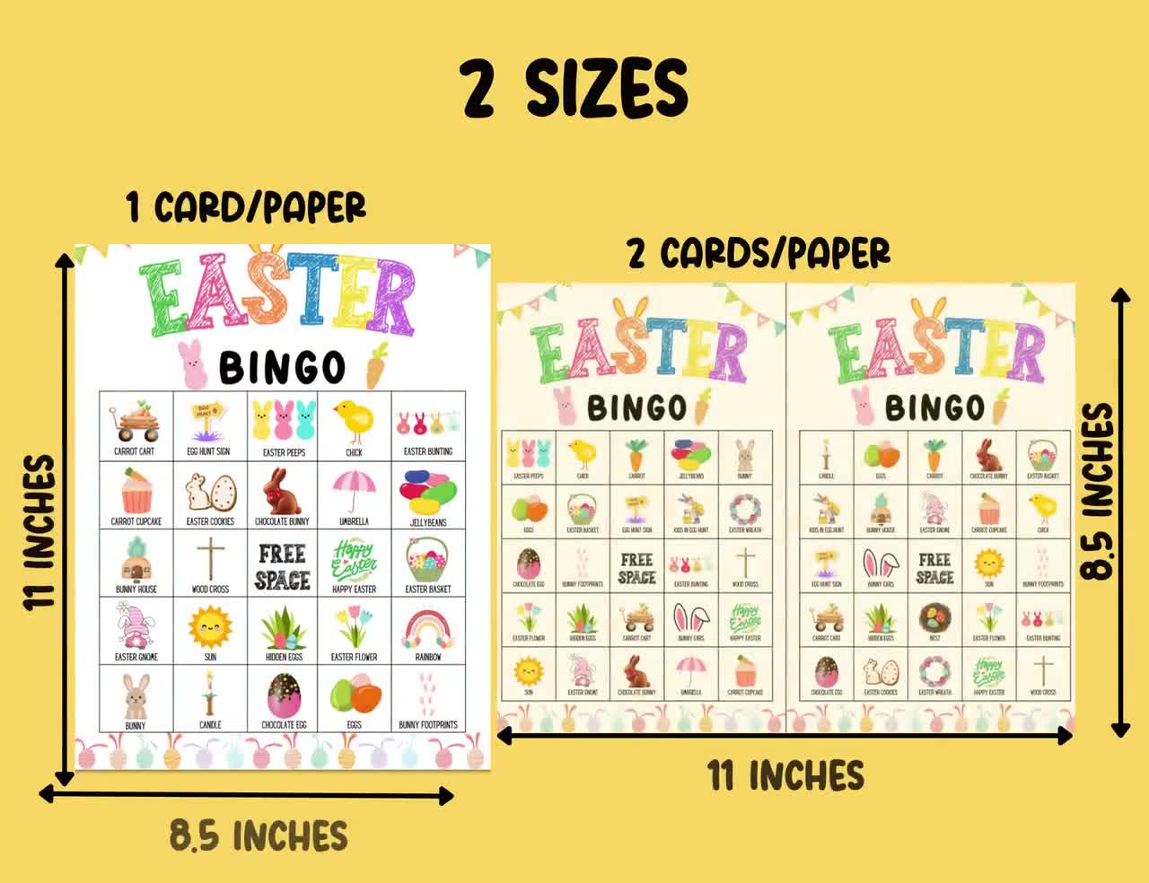 Printable Easter Bingo Game, 50 Unique Bingo Cards w/Labels