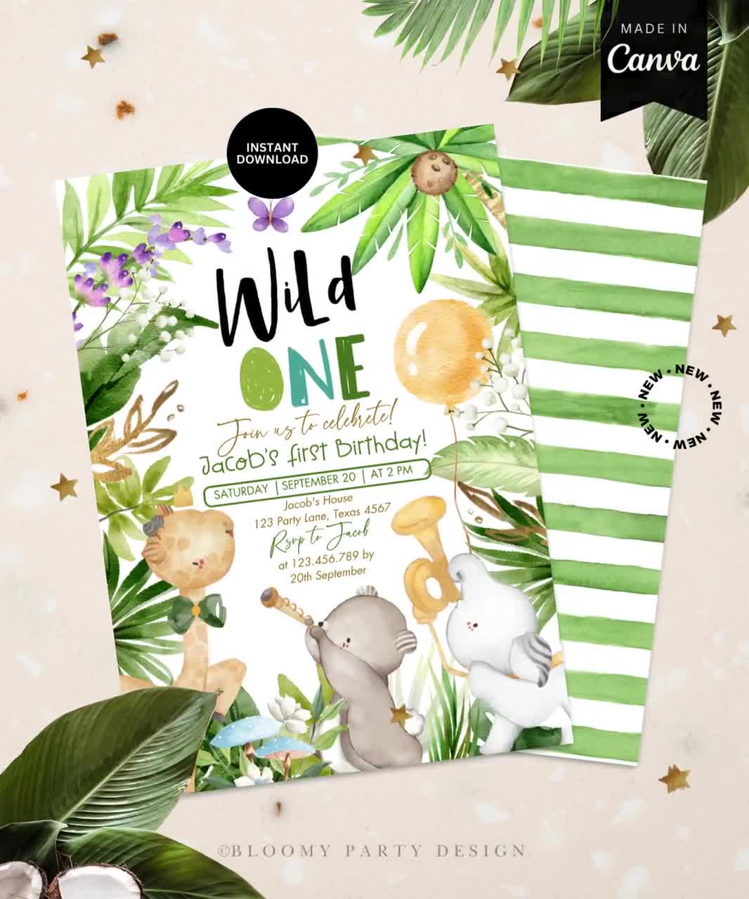 Safari Birthday Party Invitations Saying 20 Welcome To The Jungle