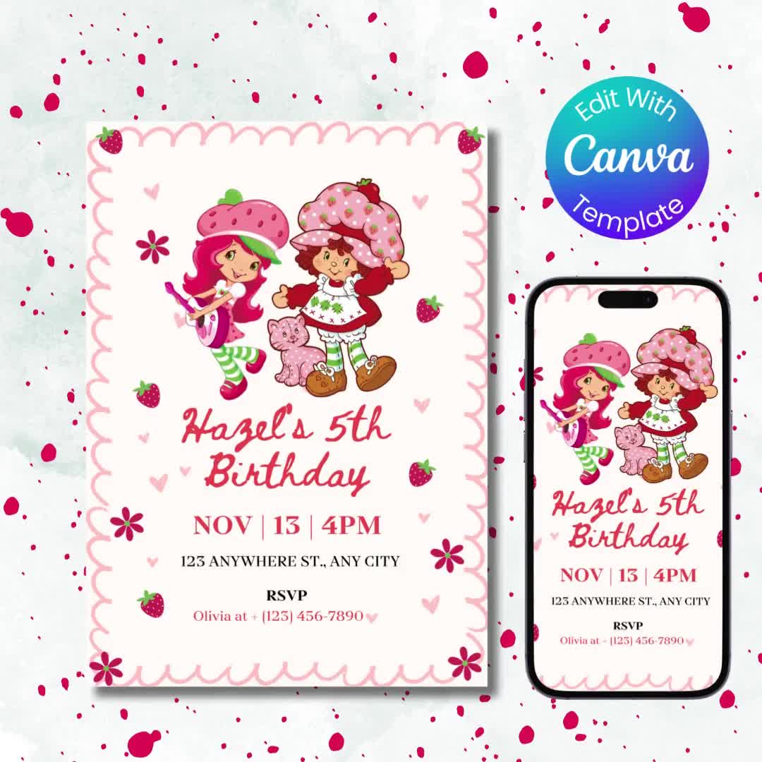 Strawberry Shortcake Birthday Invitation Templates Strawberry
