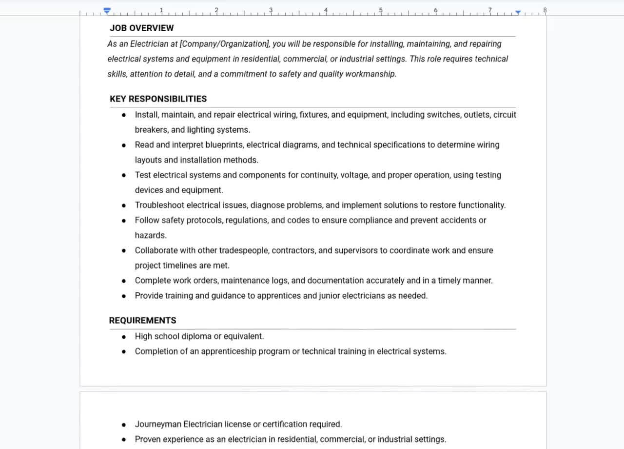Electrician Job Description Electrician Resume Examples For 2025