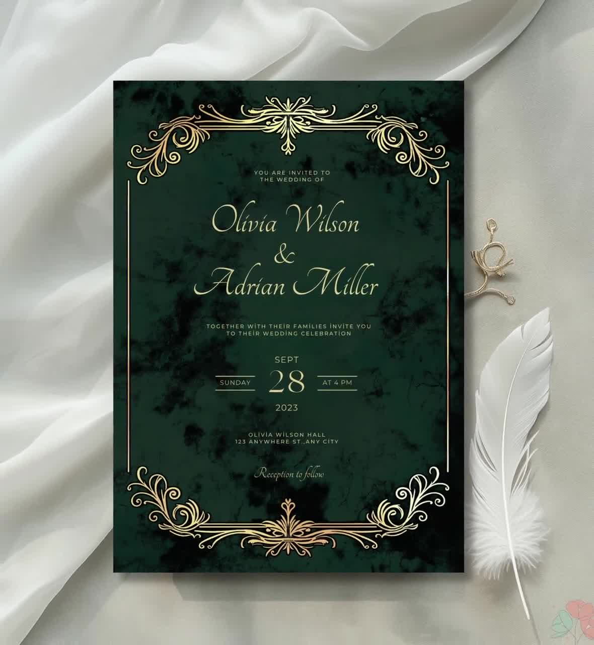 Emerald Green Background Invitation Design