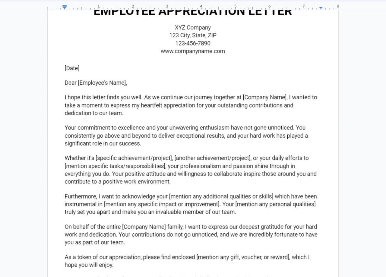 Thank You For Your Hard Work And Dedication Letter