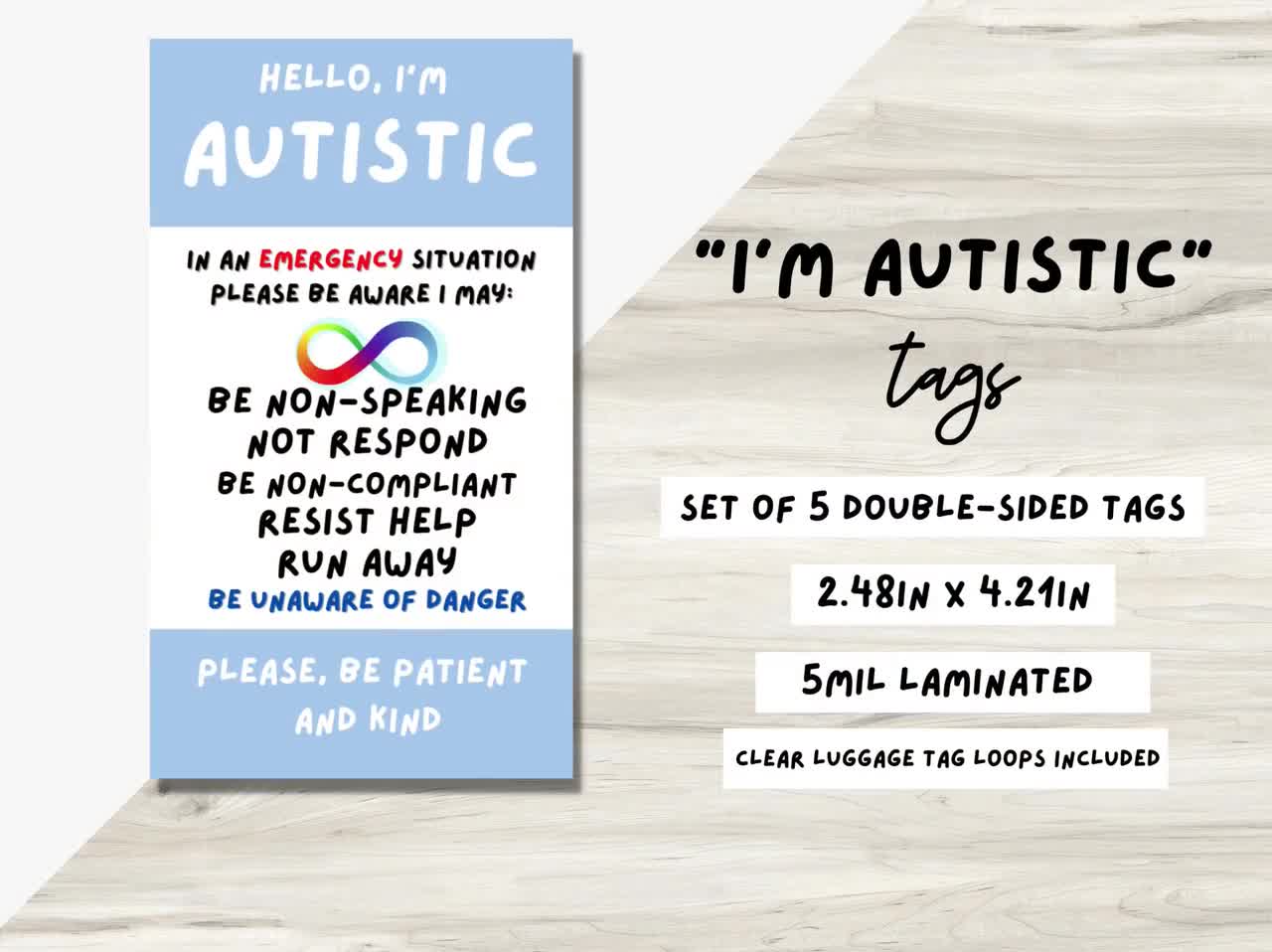 3 Sets Autism Safety Tag Cards With Loop Fasteners - Medical ID ...