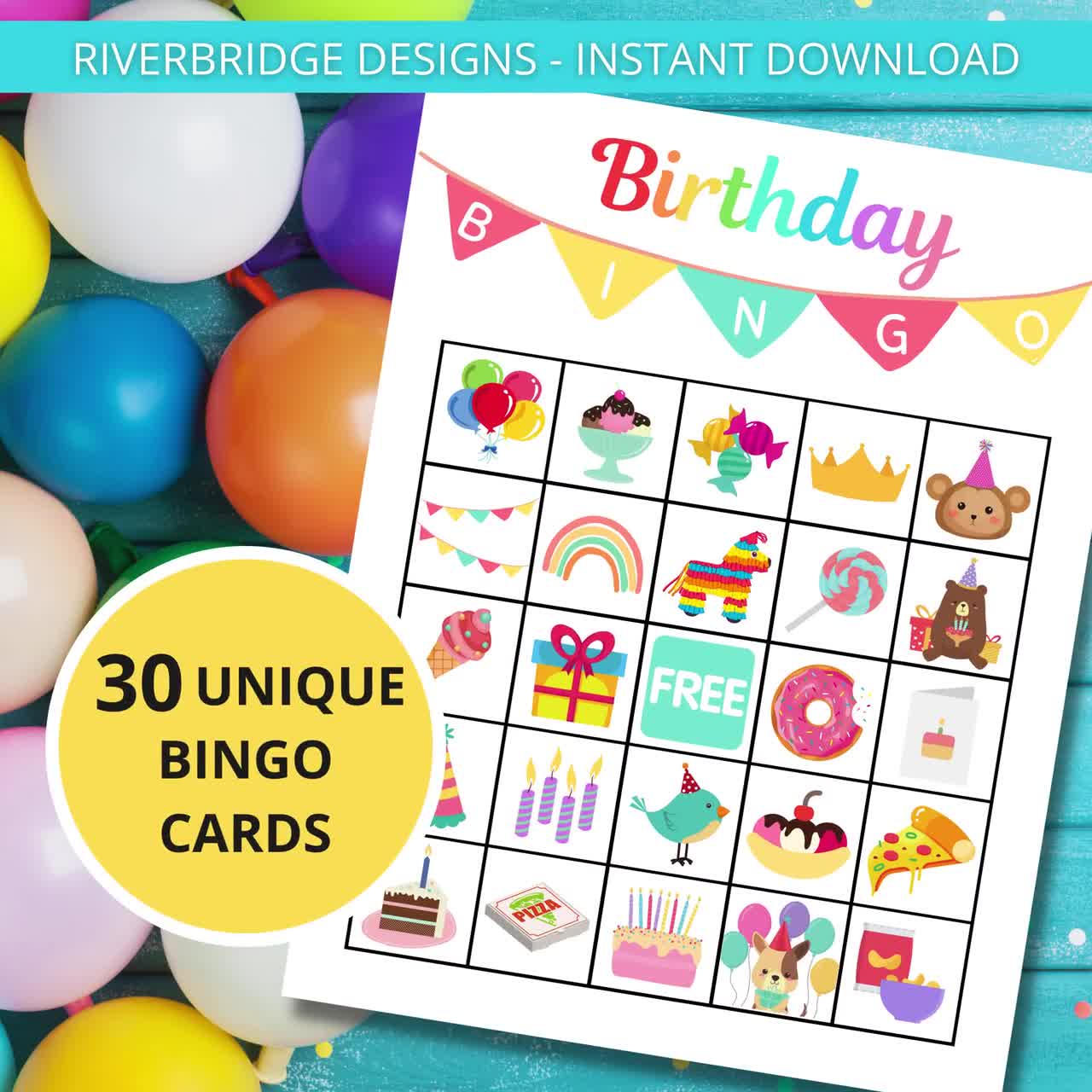 Birthday Bingo, Kids Activity, Printable, Bingo Cards, Birthday Digital ...