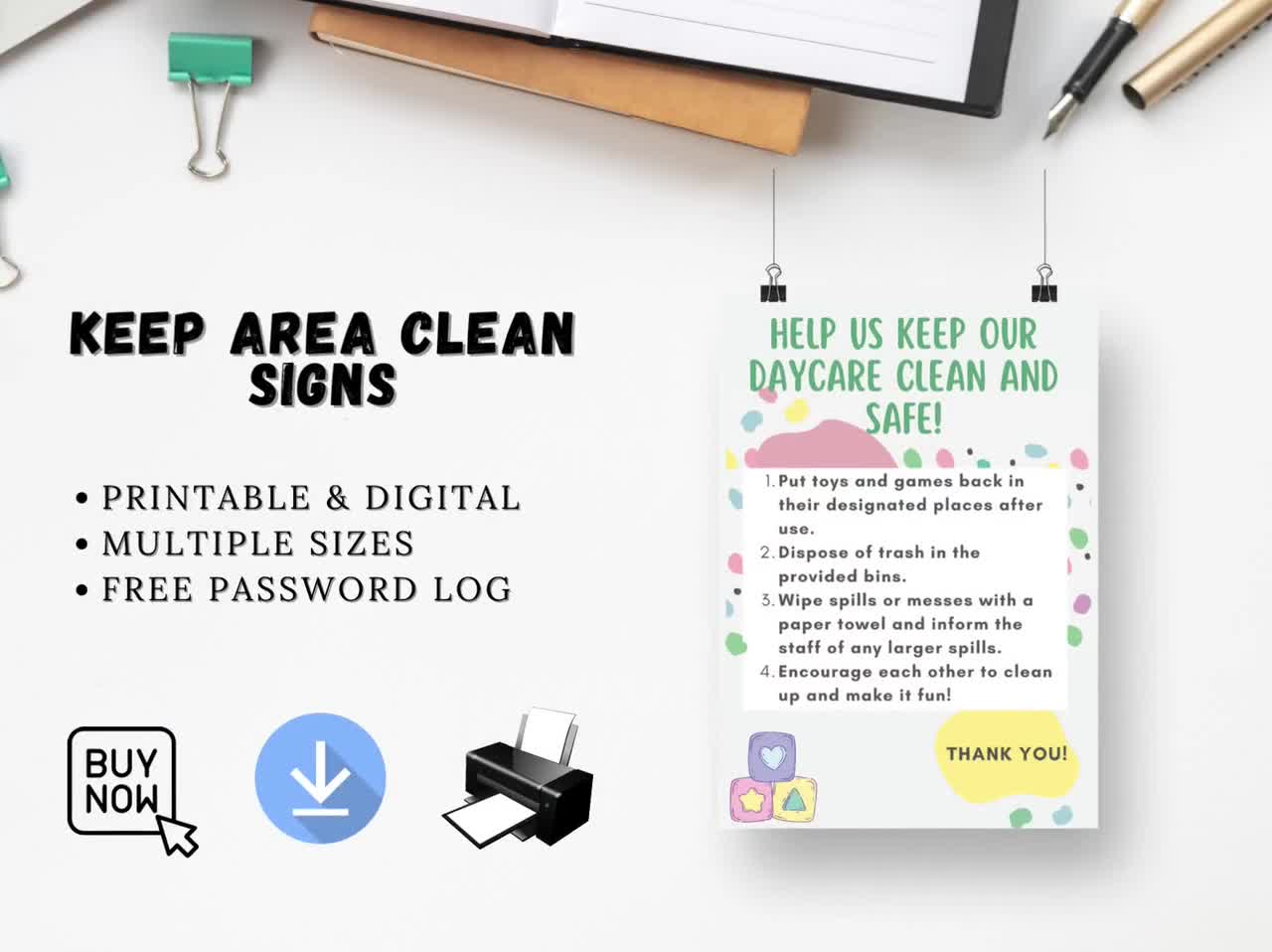 Printable Clean Area Signs