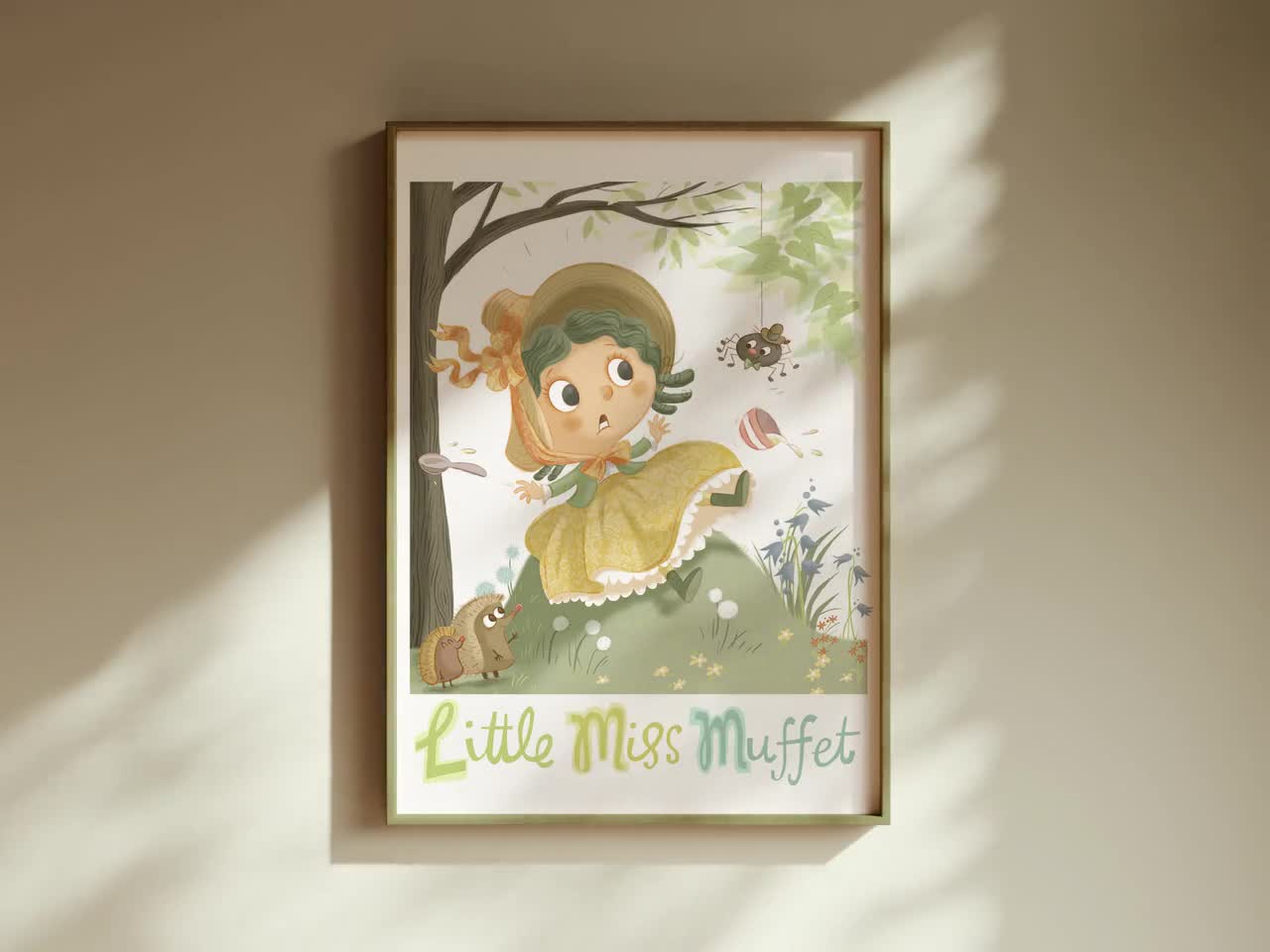 Vintage Nursery Rhyme Print Little Miss Muffet Fairies