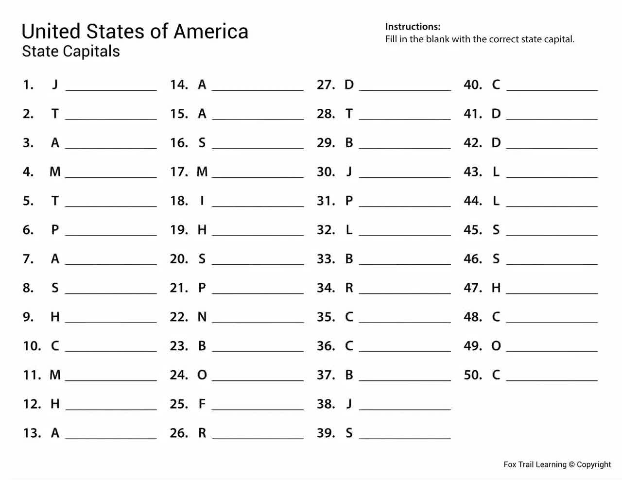 Label States And Capitals Worksheet 50 States And Capitals Worksheet