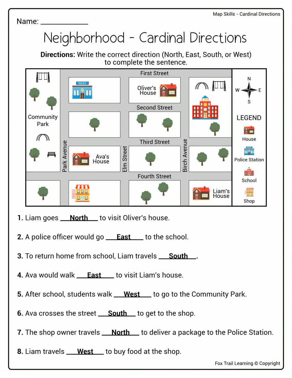 Cardinal Direction Worksheets