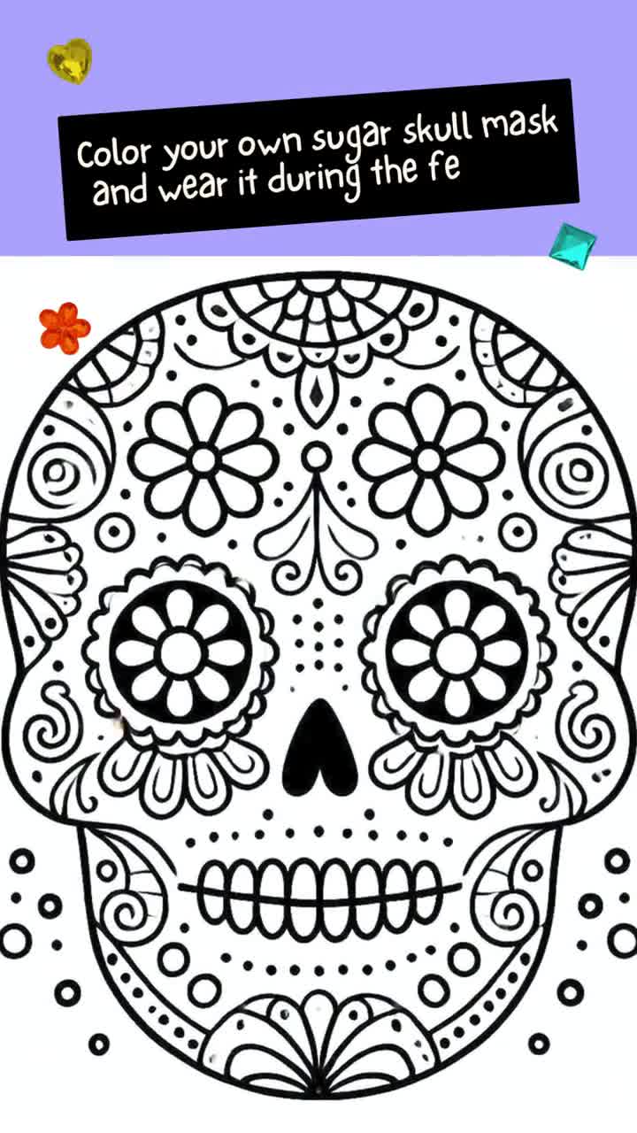 dia de los muertos mask coloring sheet