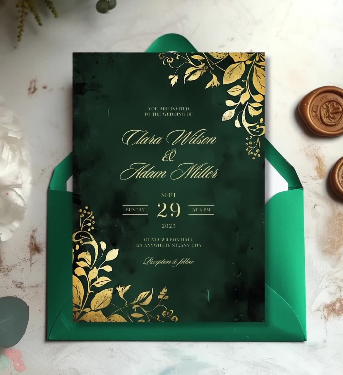 Emerald Colors Invitation Card Emerald Snowflakes Invitation