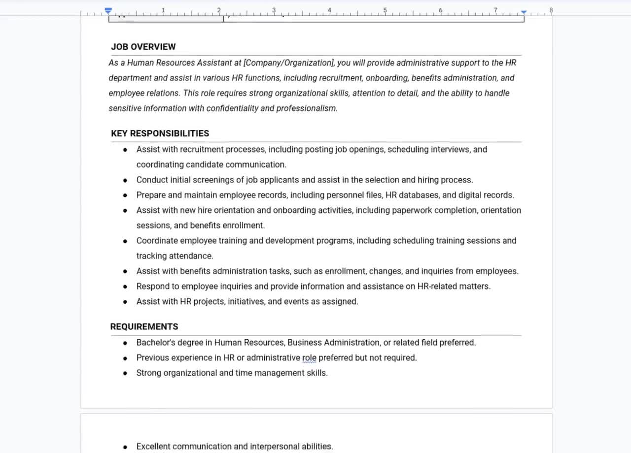 Hr Assistant Job Description