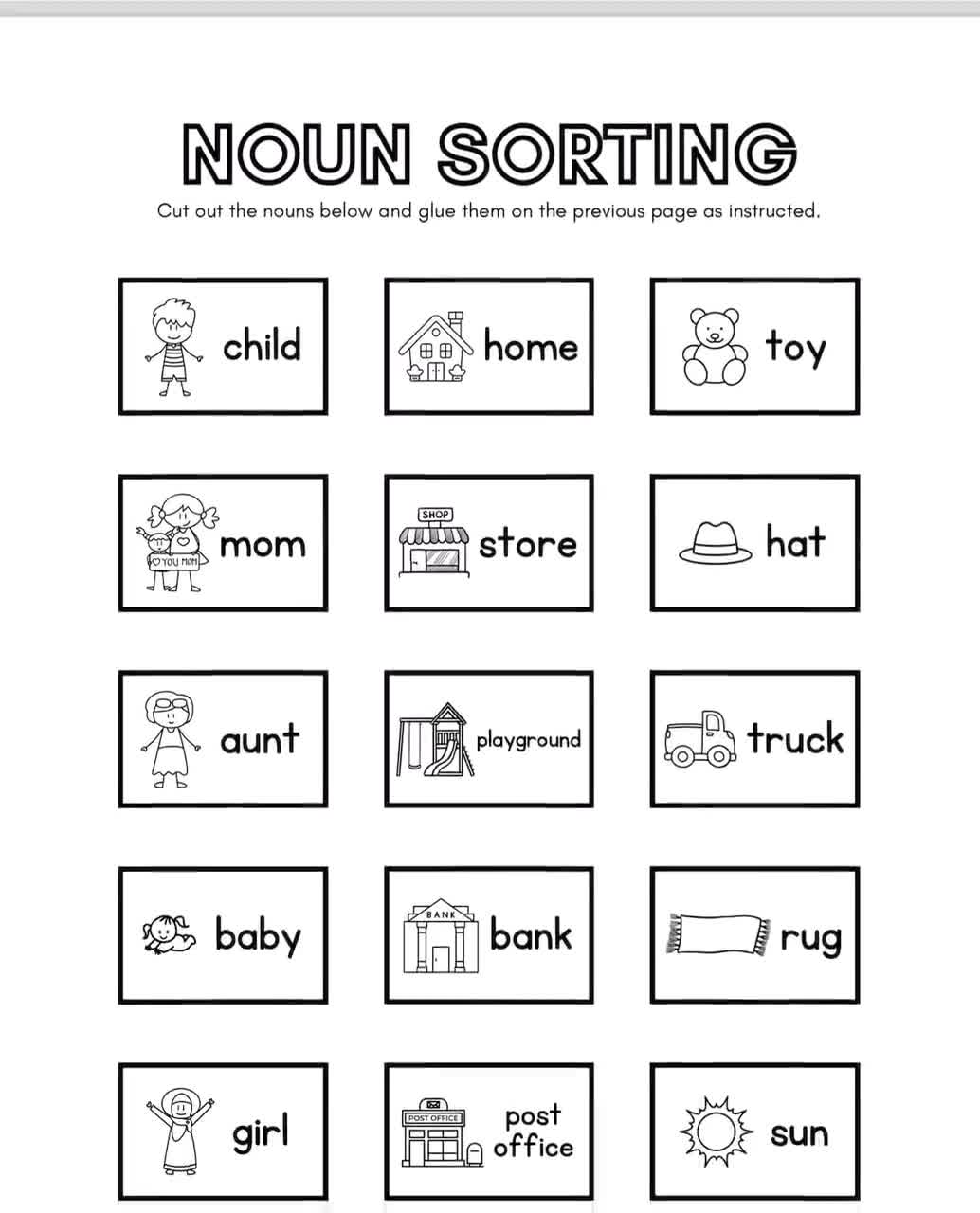 Noun Worksheet Kindergarten