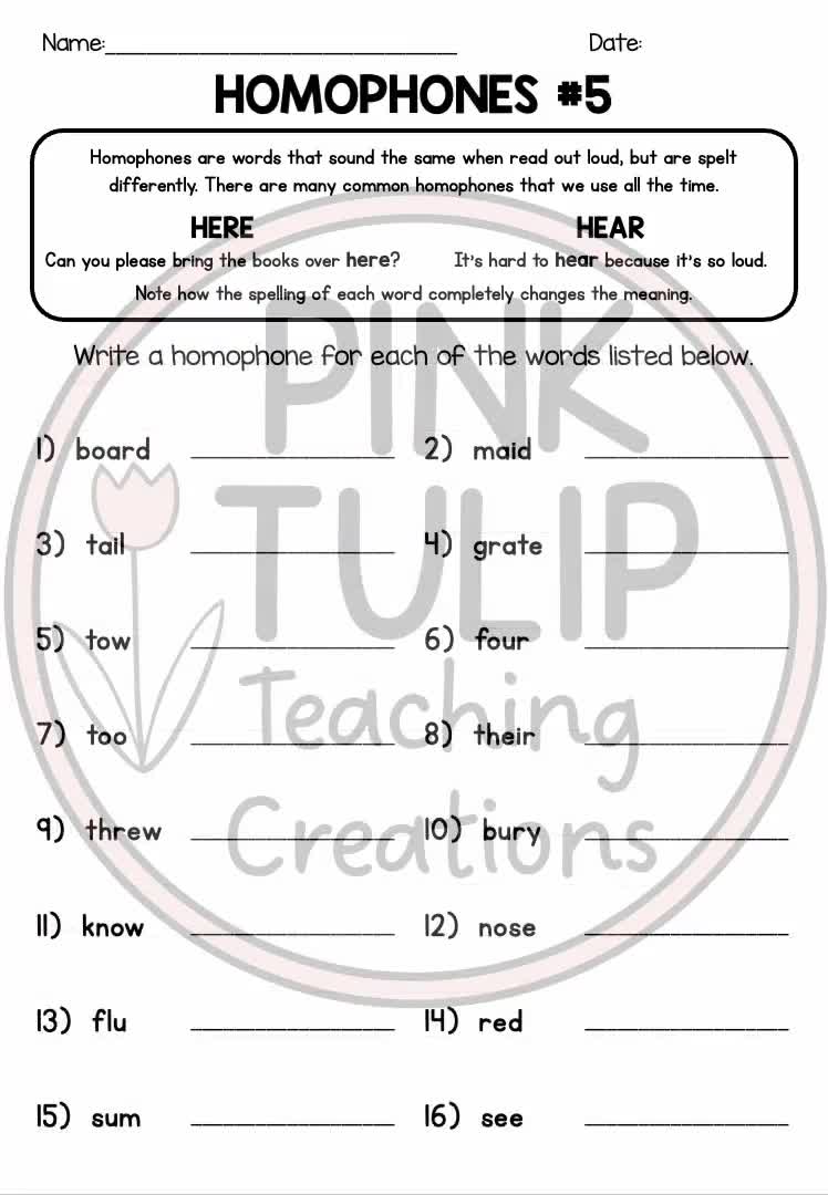 Hoja De Trabajo Para Corregir Los Homófonos Cree Hojas De Trabajo De