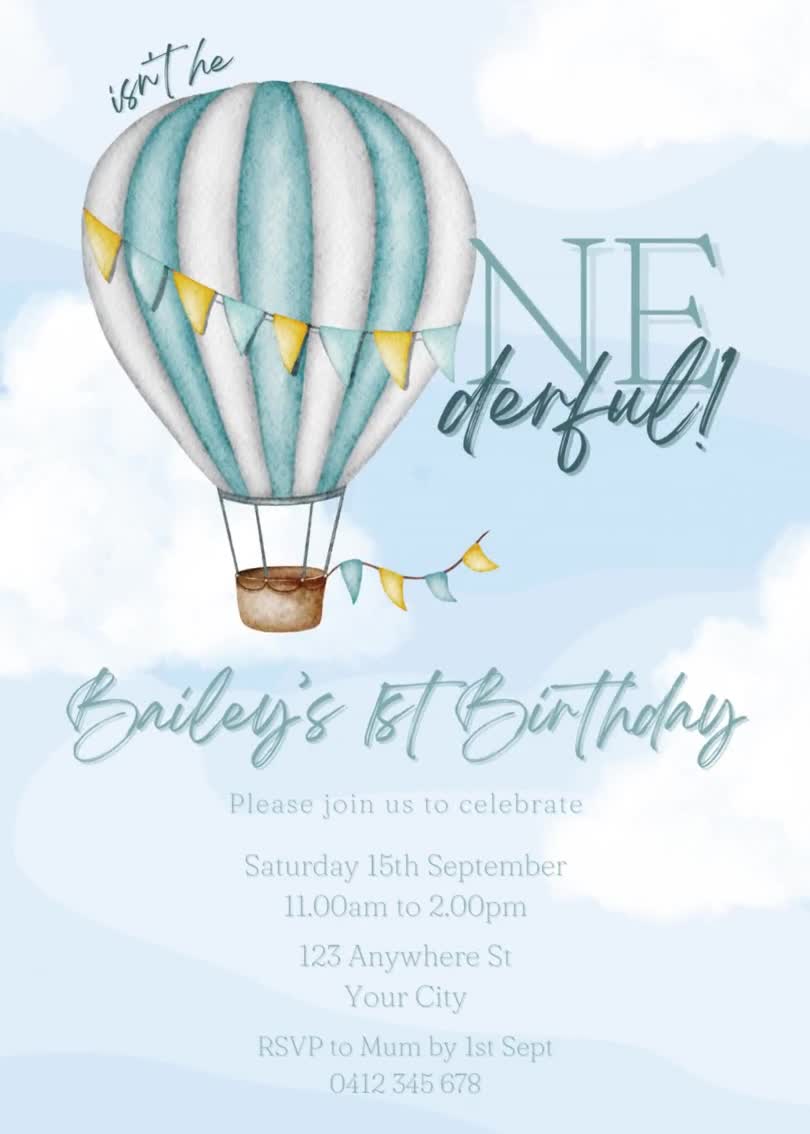 Hot Air Balloon 1st Birthday Invitations Warm Baby Balloon 1st