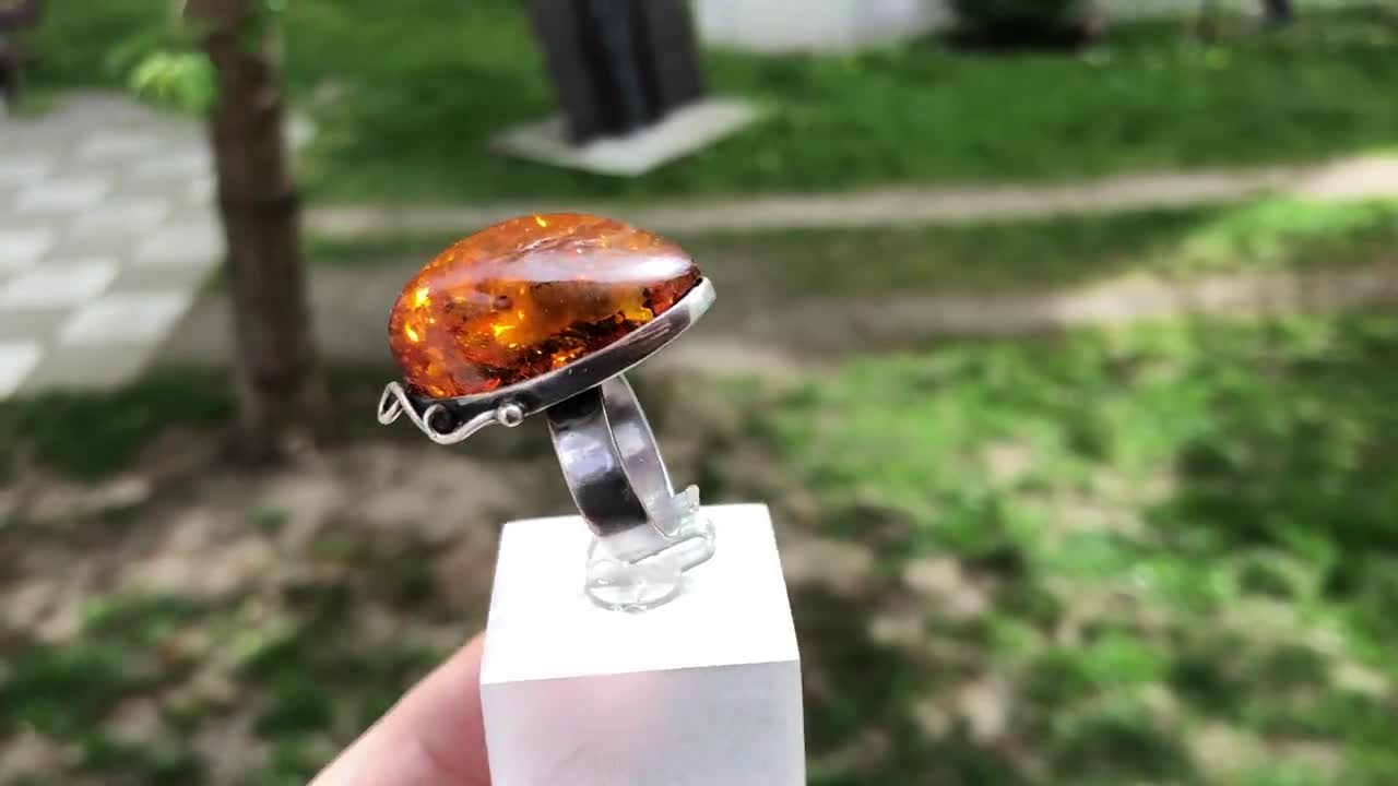 Vintage Baltic Amber Ring in 925 Sterling Silver Orange Vintage Baltic Amber Ring in 925 Sterling Silver Orange