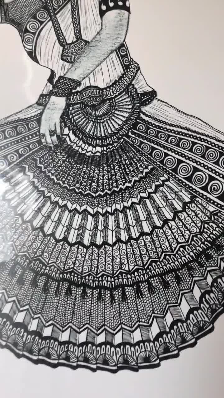 Zentangle Inspired Bharatanatyam Dancer Art Print
