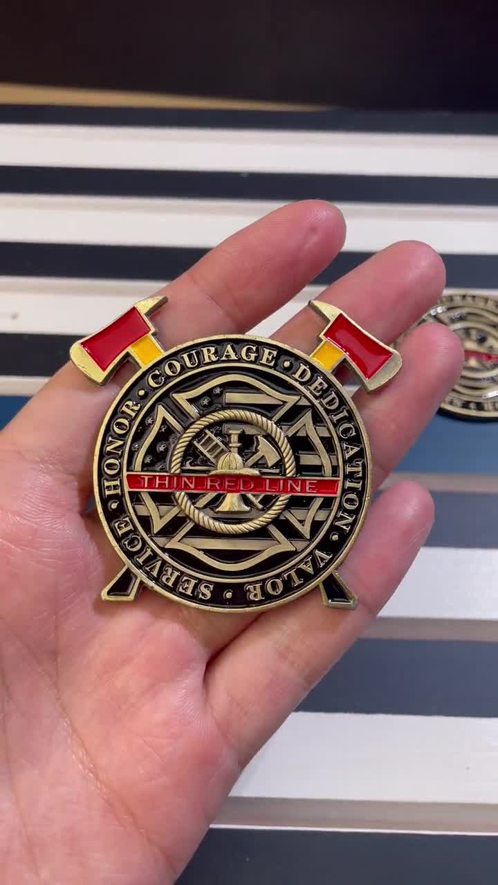 Red Maltese Cross Firefighter Challenge Coin With Case | Positive ...