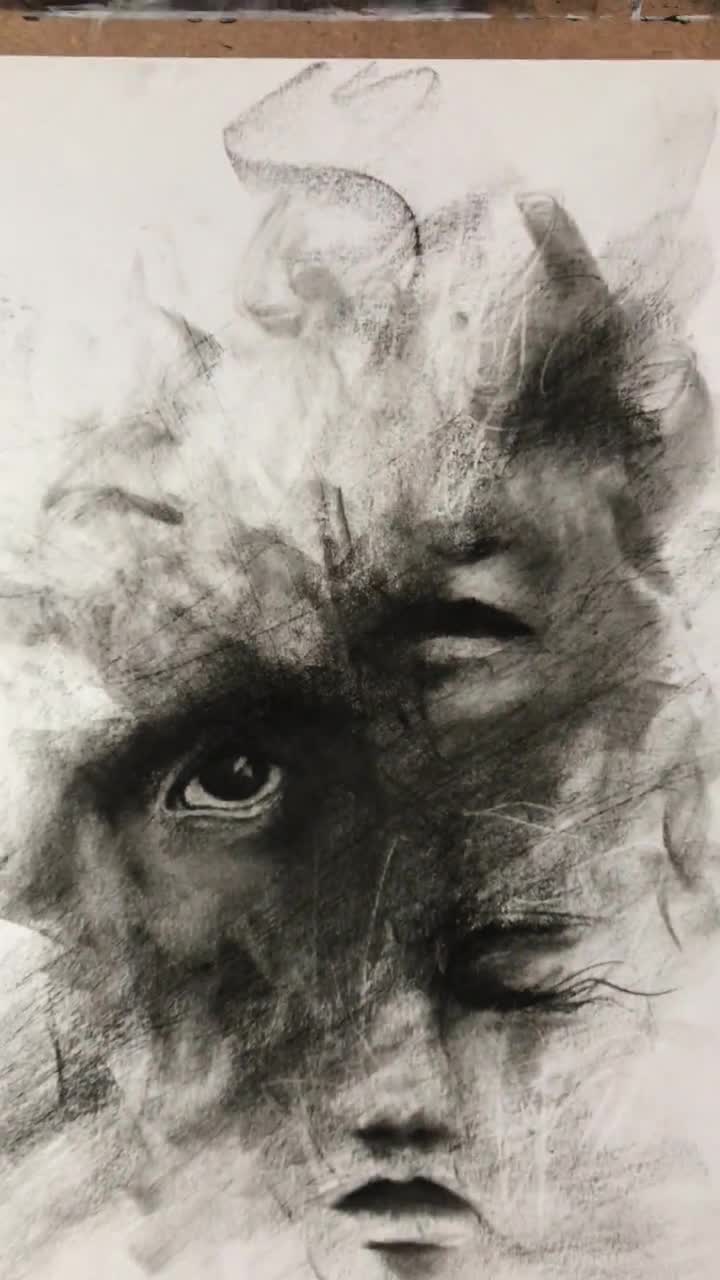 Charcoal Abstract Art Faces