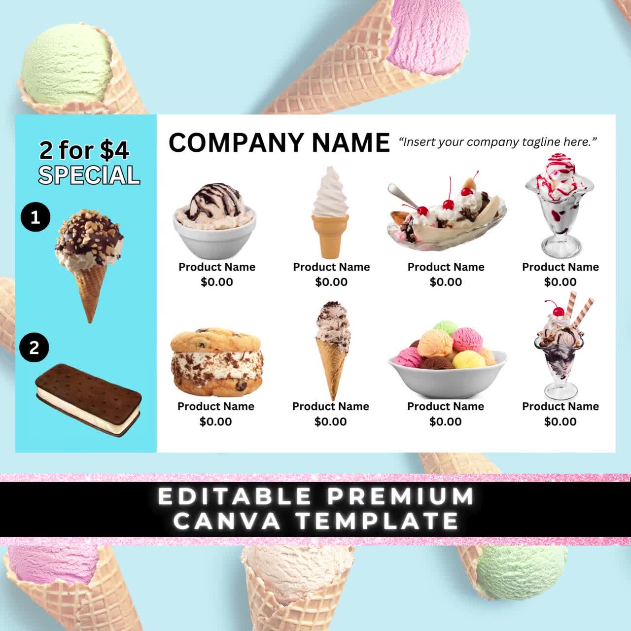 Ice Cream Parlor Menu Signage Icecream Shop Black And White Stock