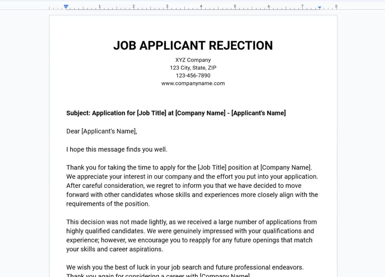 Employment Rejection Letter