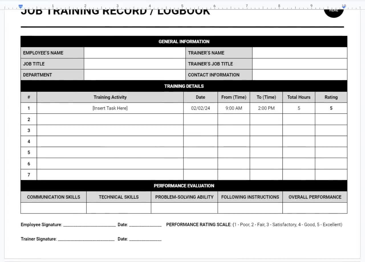 Job Training Record Track Daily Skills Training | On The Job Training