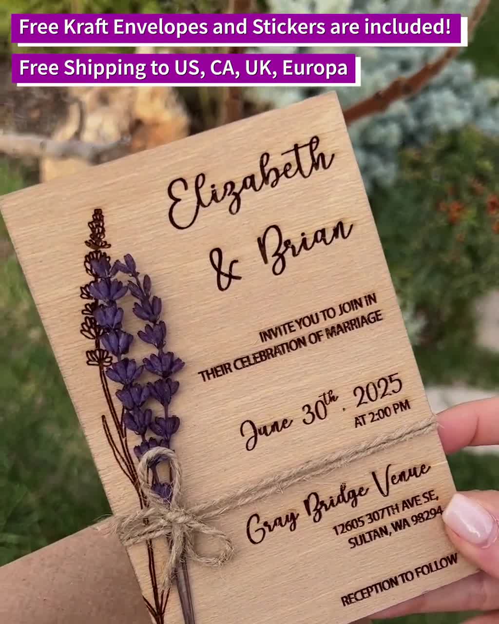 Purple And Ivory Rustic Wedding Invitation Rustic Floral Wedding