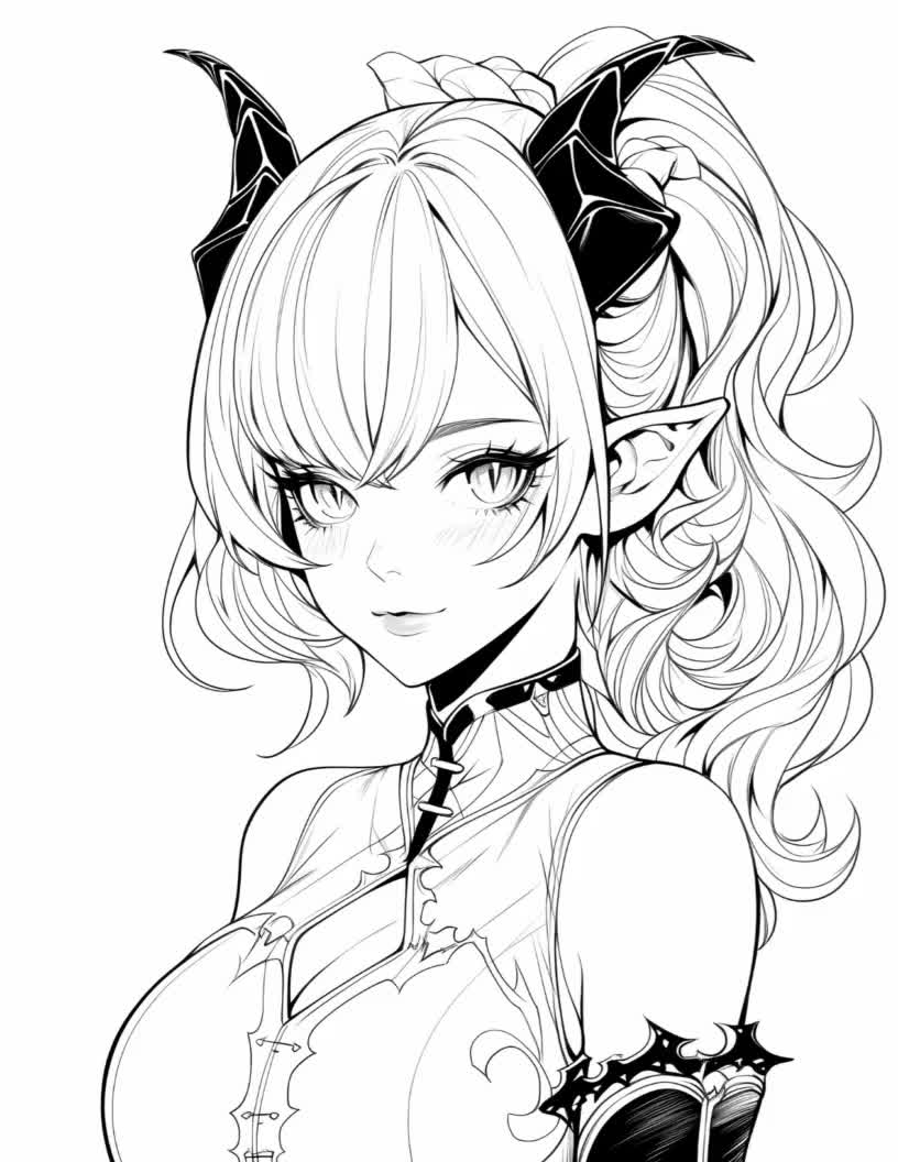 anime devil girl coloring pages