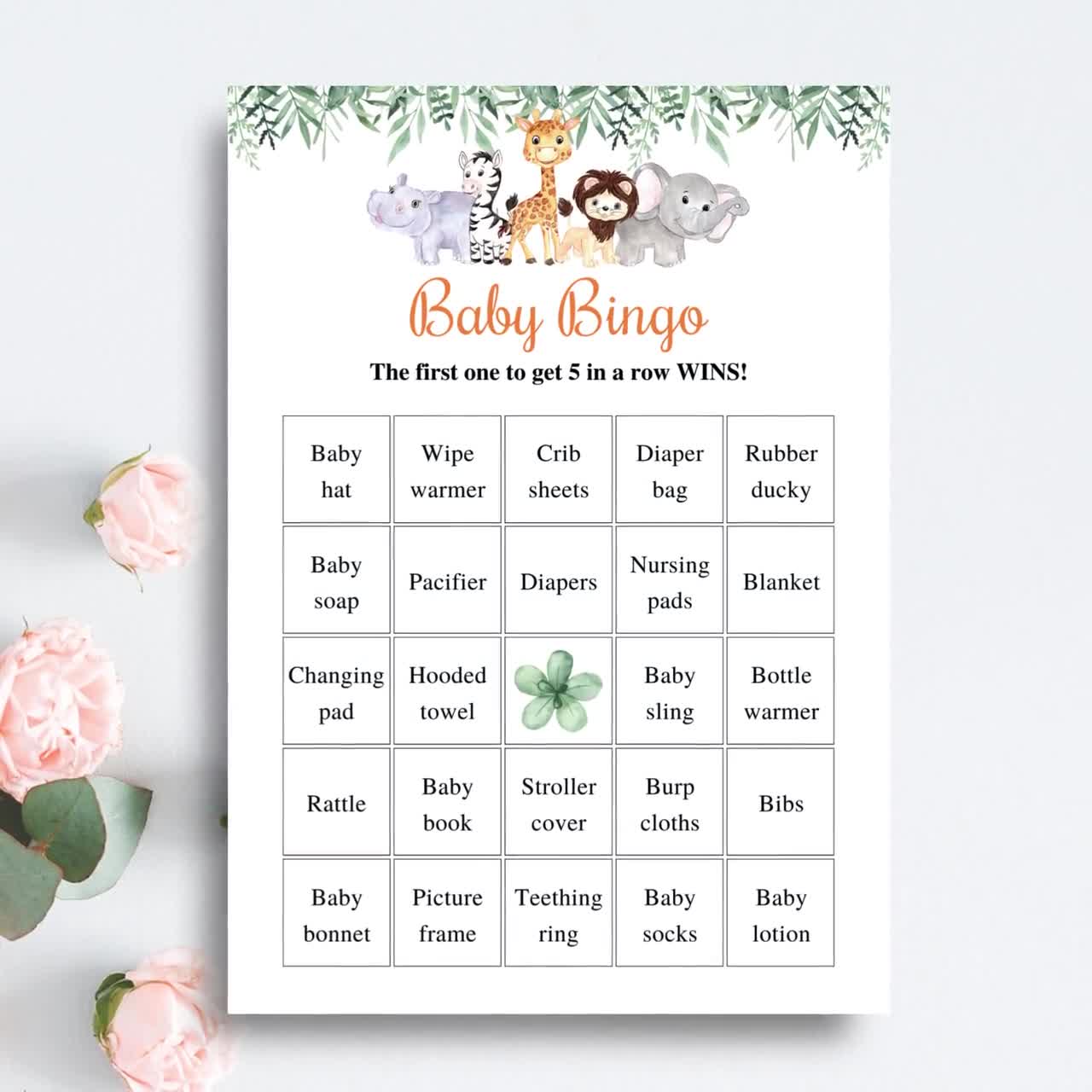 Jungle Baby Shower Bingo Printable Baby Bingo, Baby Shower Games, Fun