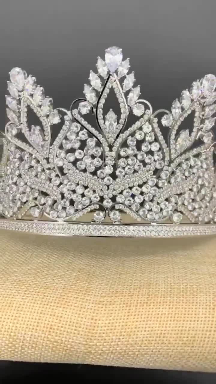 Wedding Pageant Hair Accessory QXMYOO Luxury Big Tiara - Cubic Zirconia ...