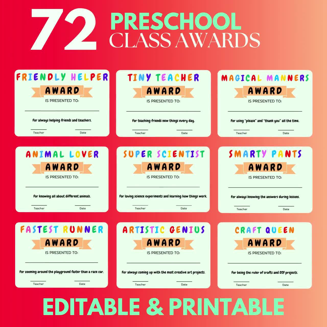 Preschool Superlatives Printable