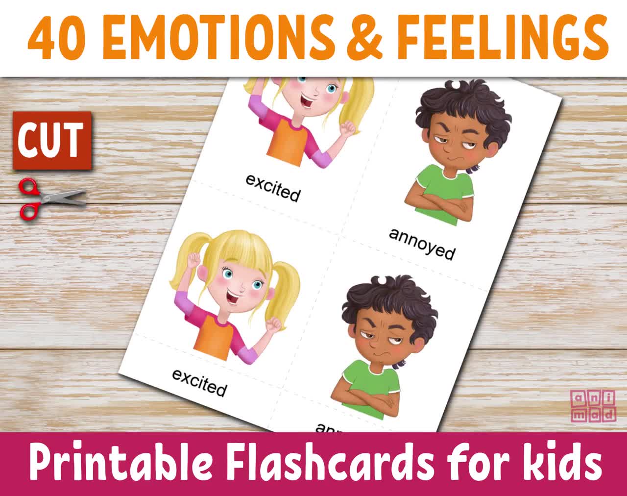 EMOTIONS And Feelings Printable Flashcards For Kids 40, 50% OFF
