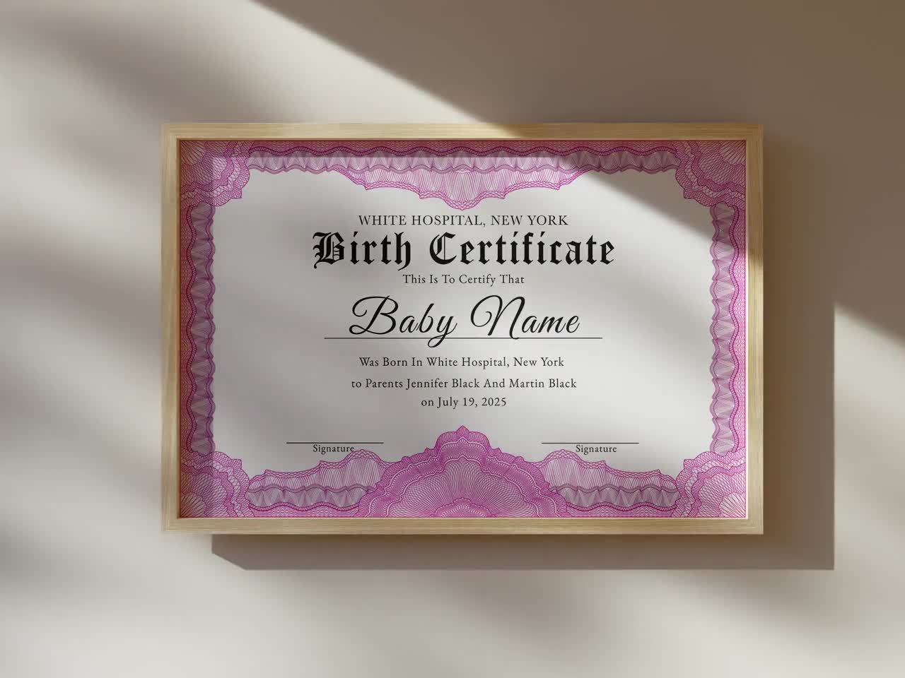 Eenvoudig Geboortecertificaat Sjabloon