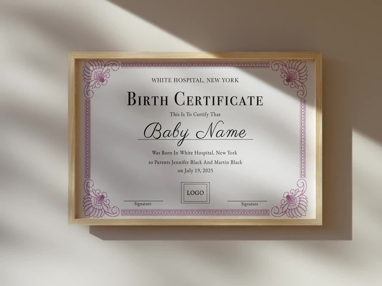 Eenvoudig Geboortecertificaat Sjabloon