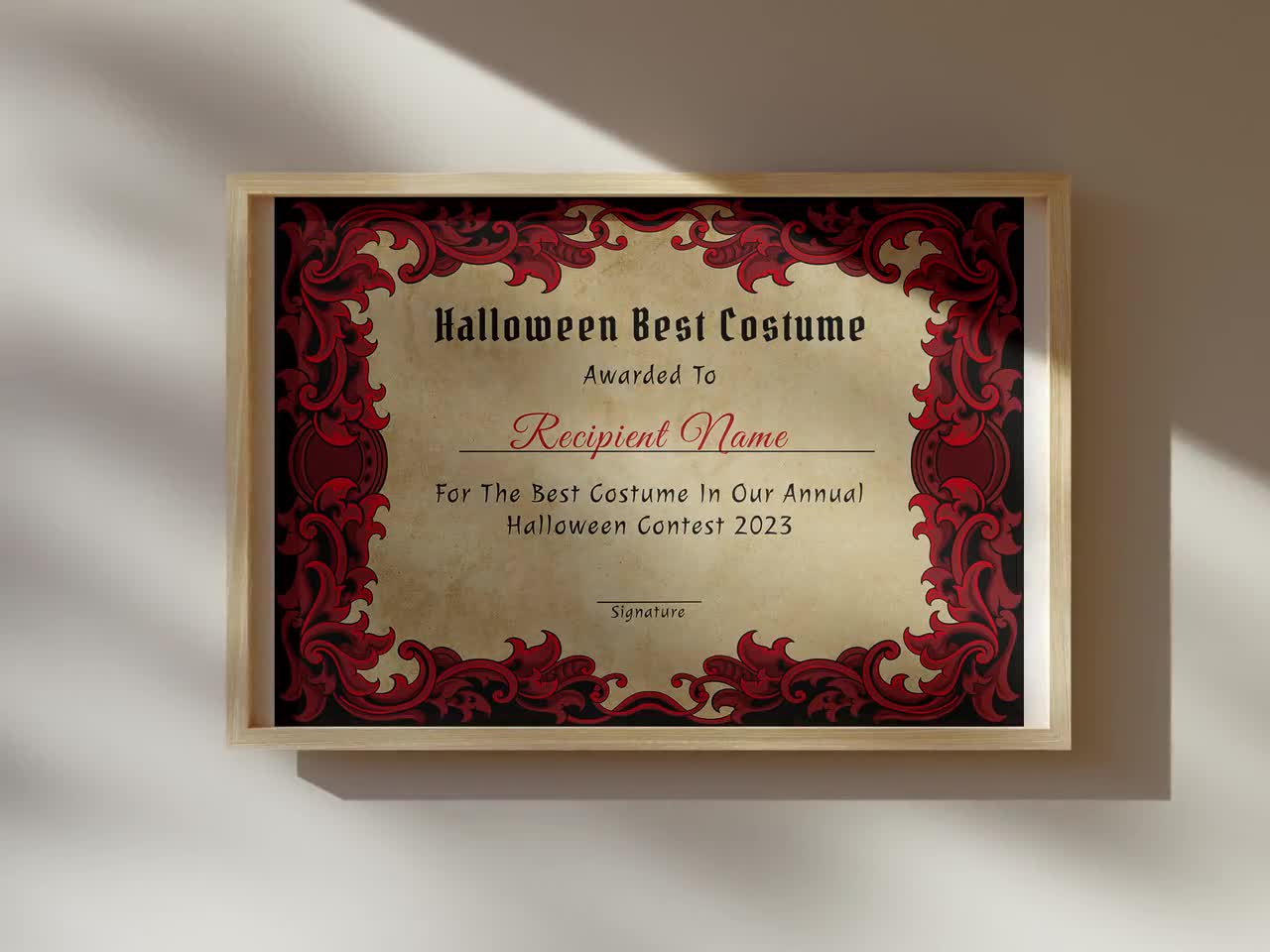 Costume Contest First Place Certificate