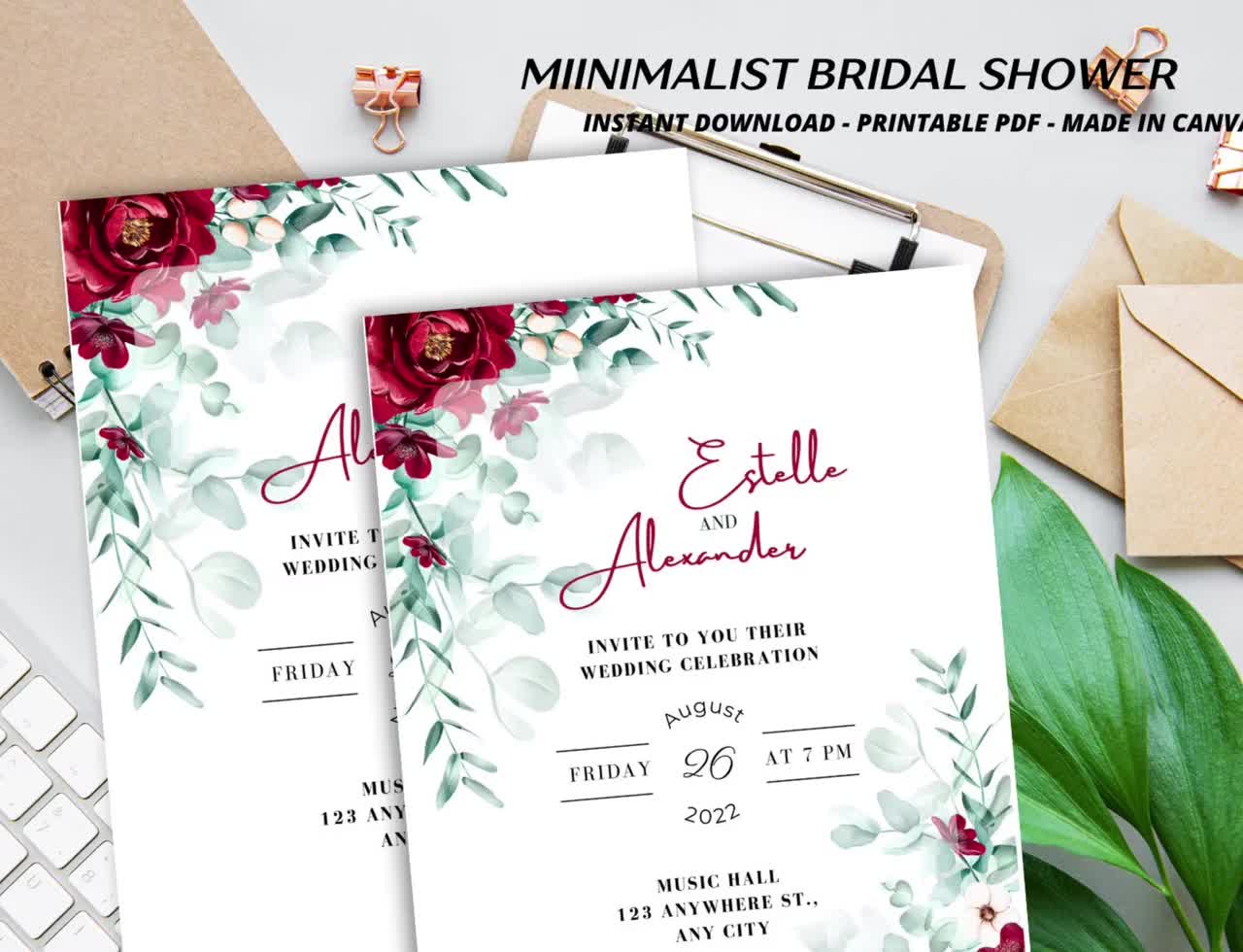 Red And Green Wedding Invitations Cards Paint Daub Border Invitations